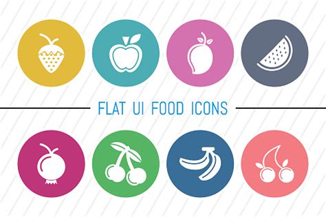 플랫 Ui 8 색상 과일 아이콘 설정합니다 Eps10입니다 매우 유용한 과일 아이콘 설정 간단한 그림입니다 웹 모바일 소프트웨어 및 애플 리 케이 션에 대 한 유용한 아이콘