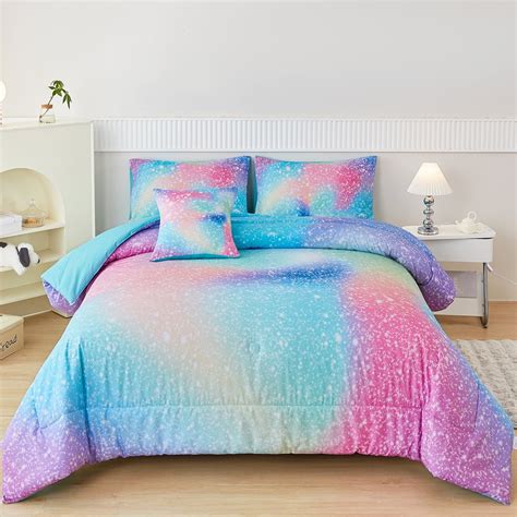 Free Shipping Perfemet 6 Pcs Rainbow Bedding Set For Girls Queen Size