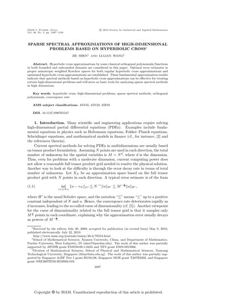Pdf Sparse Spectral Approximations Of High Dimensional Problems Based On Hyperbolic Cross