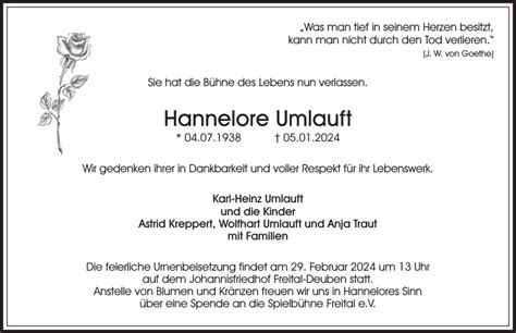 Hannelore Umlauft Traueranzeige Sächsische Zeitung