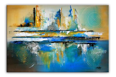 Oase original acryl bild gemälde abstrakt blau gelb Acrylmalerei
