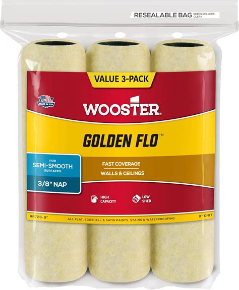 Wooster Brush Rr726 9 Golden Flo Roller Cover 3 Pack 38 Inch Nap 9