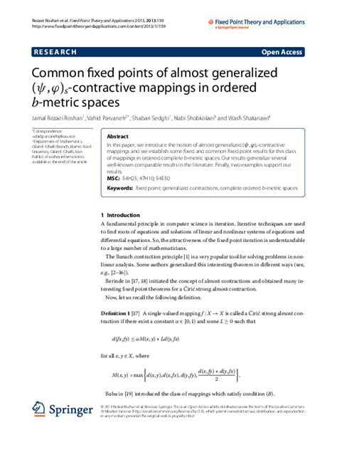 Pdf Common Fixed Points Of Almost Generalized Contractive Mappings In Ordered Metric Spaces