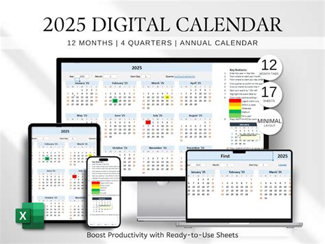 2025 Excel Calendar Excel Monthly Calendar 2025 Task Tracker Excel