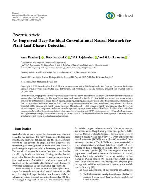 Pdf An Improved Deep Residual Convolutional Neural Network For Plant