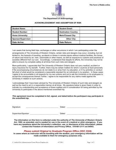 Acknowledgement And Assumption Of Risk Form Anthropology