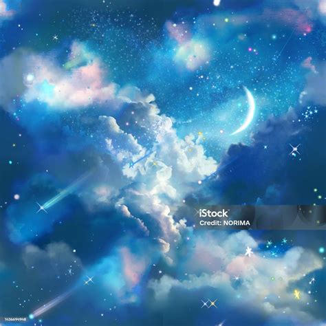 Ilustrasi Tipe Persegi Pola Mulus Langit Malam Dengan Awan Halus