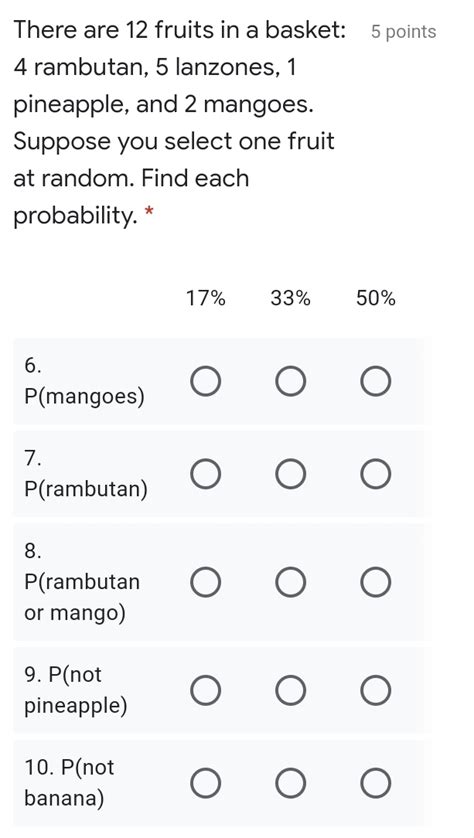 Solved There Are 12 Fruits In A Basket 5 Points 4 Rambutan 5