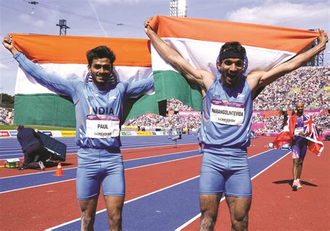 Gold Medal Winner Eldhose Paul L And Silver Medal Winner Abdulla
