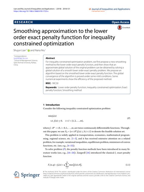 Pdf Smoothing Approximation To The Lower Order Exact Penalty Function