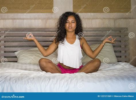 Young Attractive And Happy Black Afro American Woman At Home Bedroom
