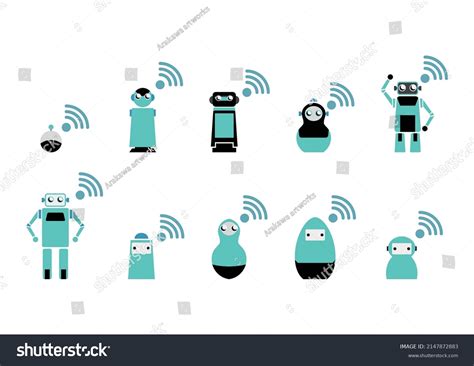 illustration robot a set technology icons stock vector royalty free