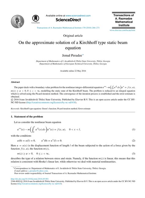 Pdf On The Approximate Solution Of A Kirchhoff Type Static Beam Equation