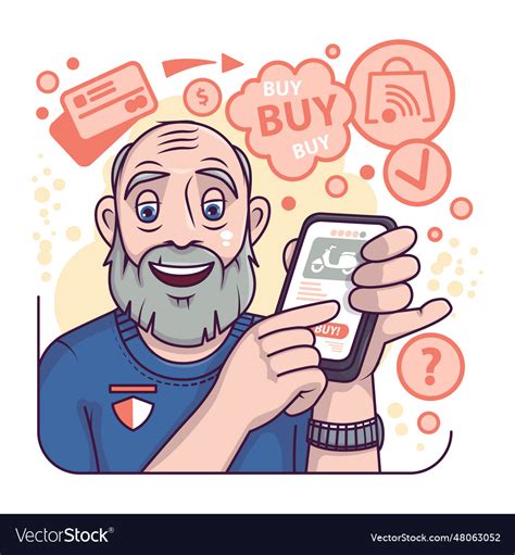 Adult Male Showing Mobile App With Product Pay Vector Image
