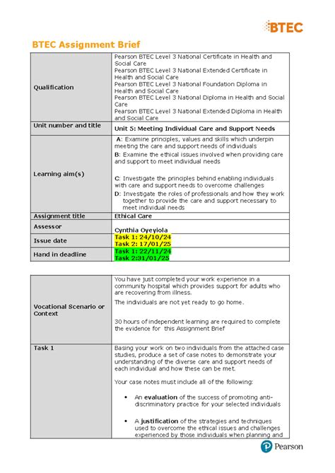 Assignment Brief Unit 5 Cyntia Btec Assignment Brief Qualification