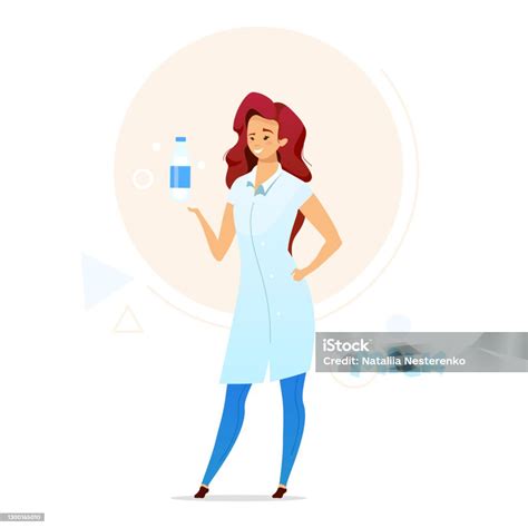 Wanita Memegang Sebotol Susu Ilustrasi Vektor Warna Datar Produksi Susu