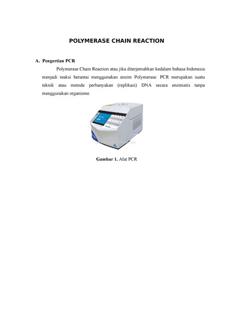 Polymerase Chain Reaction Polymerase Chain Reaction A Pengertian Pcr