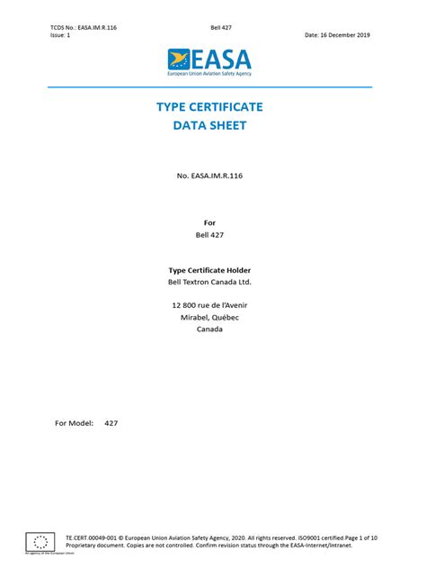 Tcds Easa Im R116 Bell 427 Issue 01 Pdf