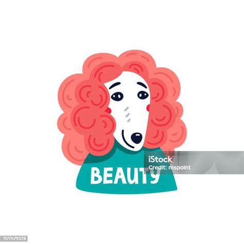 흰색 배경에 행복 한 만화 강아지 푸들 초상화입니다 개 뷰티 살롱입니다 스파에서 재미있는 강아지 캐릭터 개 관리 그루밍 위생