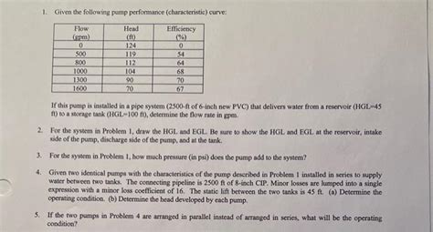 Solved 1 Given The Following Pump Performance