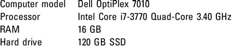 Computer Specifications Download Table