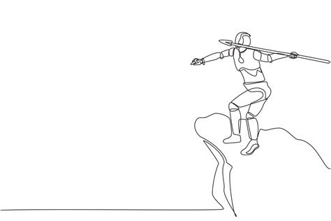 Continuous One Line Drawing Robot Standing On Peak Of Cliff Targeting Dartboard With Big Arrow