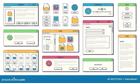 Computer 90s Ui Retro 80s And 90s Style Gui Panels With Buttons And Frames For Application And