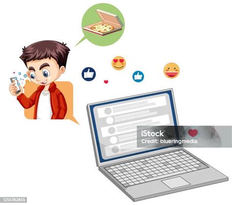 흰색 배경에 고립 된 소셜 미디어 이모티콘 아이콘 만화 스타일 노트북 개념에 대한 스톡 벡터 아트 및 기타 이미지 개념