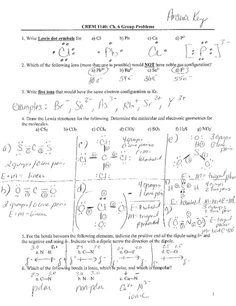 Chapter 6 Chemical Bonds Problem Set Answer ﬂ in i 113 t c CHEM