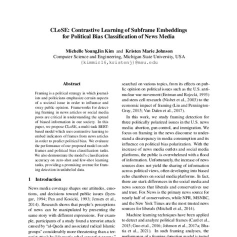 Close Contrastive Learning Of Subframe Embeddings For Political Bias Classification Of News