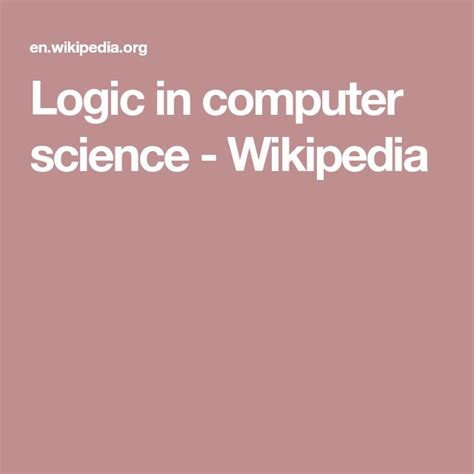 Logic In Computer Science Wikipedia Computer Science Logic Science