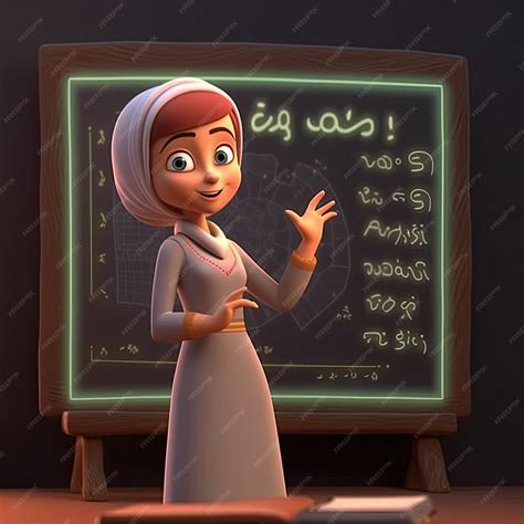 Profesora De Lengua árabe De Dibujos Animados De Estilo 3d Escribiendo