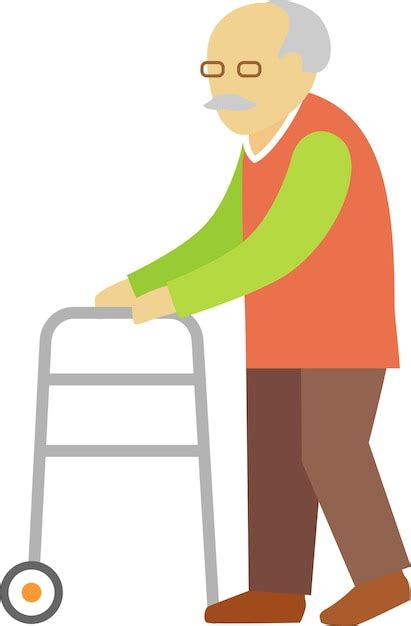 Premium Vector Walking Elderly Man With Walker Support