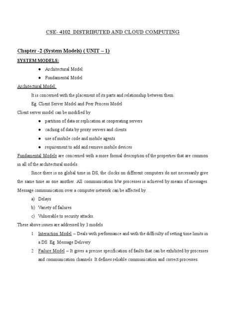 Cse 4102 Distributed And Cloud Computing Chapter 2 System Models