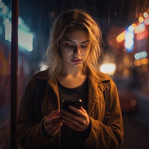 Premium Ai Image A Woman Is Texting On Her Phone While Looking At Her