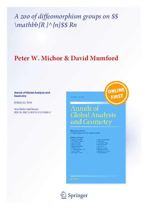 Pdf A Zoo Of Diffeomorphism Groups On Mathbb R N Peter Michor