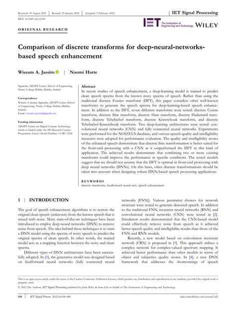 Pdf Comparison Of Discrete Transforms For Deep‐neural‐networks‐based