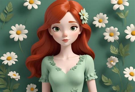 A Model Of A Girl With Red Hair And Green Eyes Premium Ai Generated Image