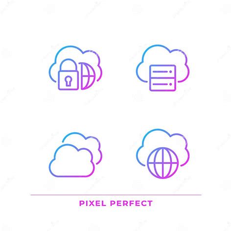 Safe Access To Cloud Storage Pixel Perfect Gradient Linear Vector Icons Set Stock Vector