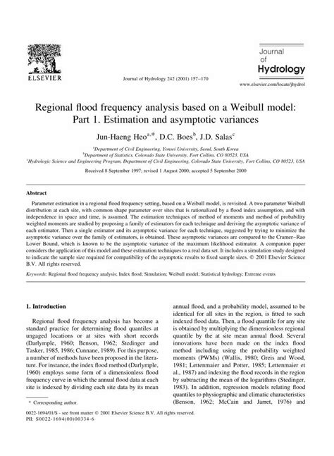 Pdf Regional Flood Frequency Analysis Based On A Weibull Model Part