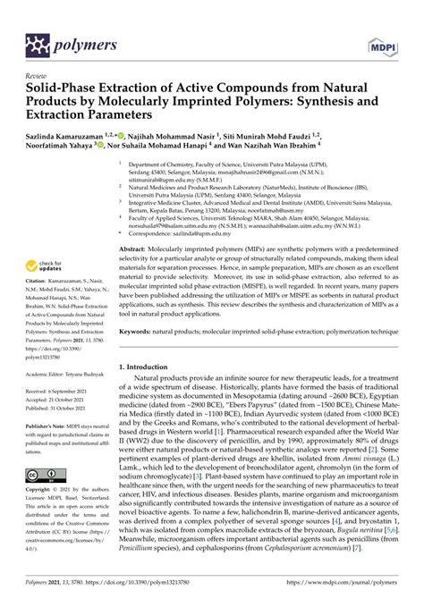 Pdf Solid Phase Extraction Of Active Compounds From Natural Products By Molecularly Imprinted