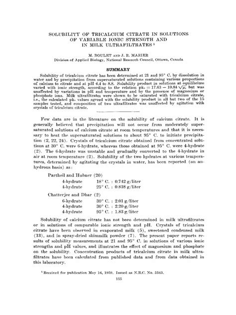 Solubility Of Tricalciu1v Citrate In Solutions Pdf