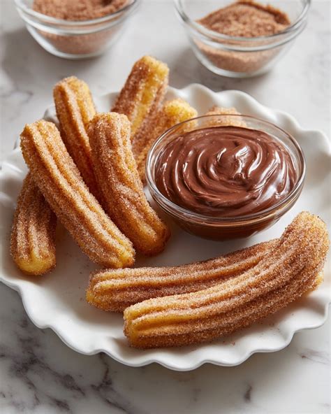 Baked Churros With Cinnamon Sugar And Dipping Sauces Irresistibly Crispy