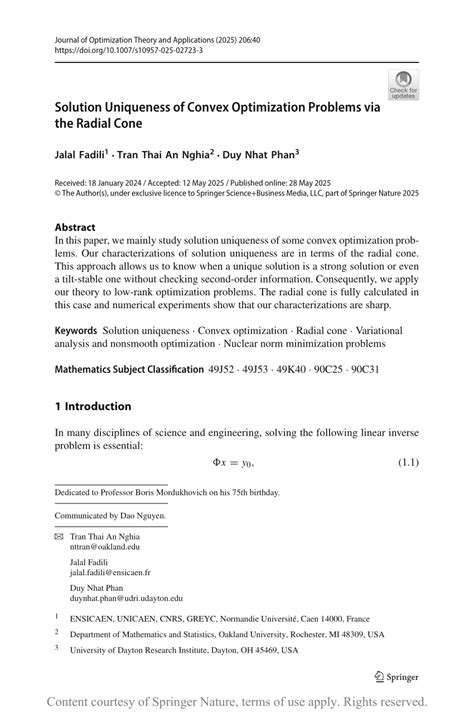 Solution Uniqueness Of Convex Optimization Problems Via The Radial Cone
