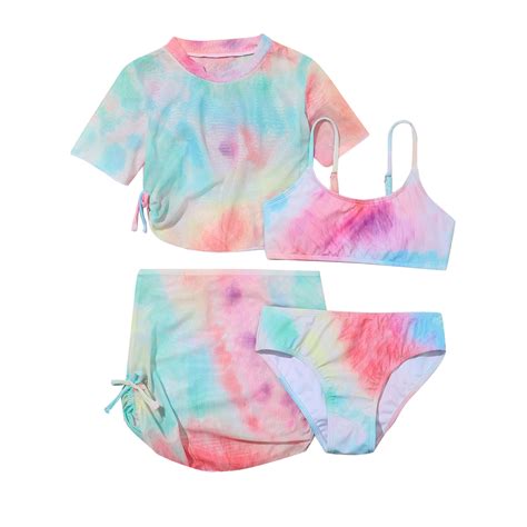 Cathalem Girls Swimsuits 4 Piece Tankini Bathing Suit Set Cute Bikini