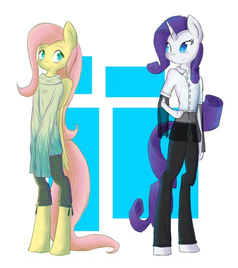 1001730 Safe Artistpatty Plmh Fluttershy Rarity Semi Anthro G4 Clothes Simple