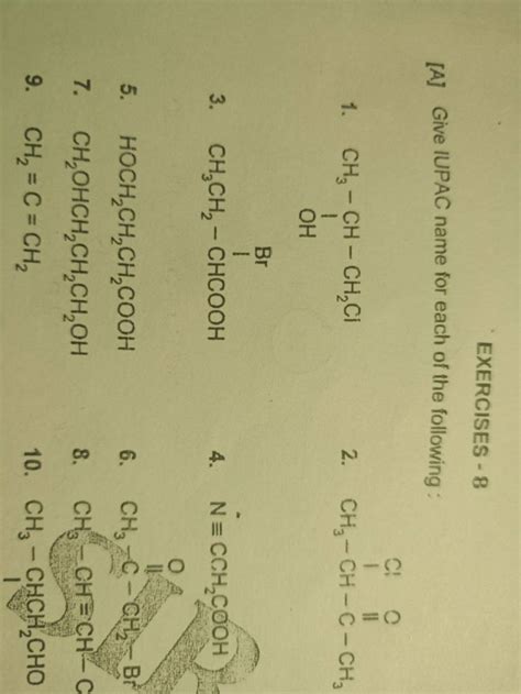 Exercises 8[a] Give Iupac Name For Each Of The Following 1 Cc O Ccl