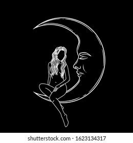 Naked Woman Sitting On Moon Trendy Stock Vector Royalty Free Shutterstock