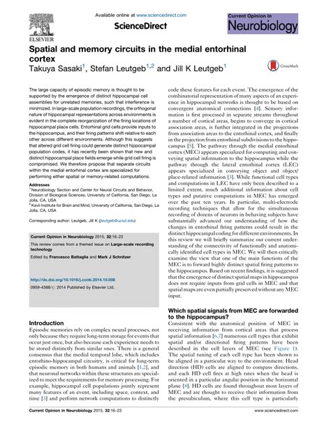 [pdf] spatial and memory circuits in the medial entorhinal cortex
