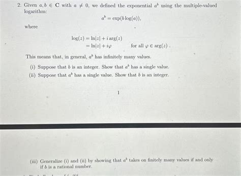 Solved 2 Given Ab∈c With A 0 We Defined The Exponential